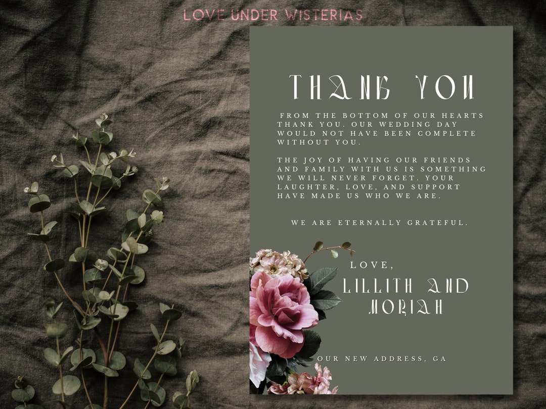 Sanguine Romance Thank You Letter Floral Sage Green Editable Wedding ...