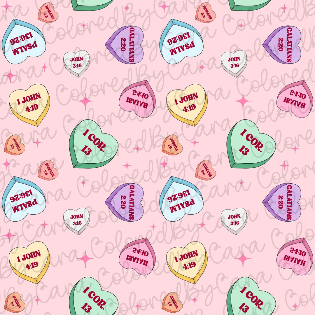 Conversation Hearts Seamless Pattern Png/ Valentines Png/ Christian ...