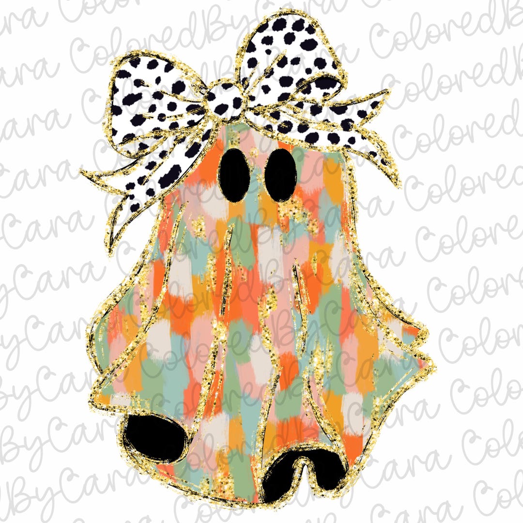 Colorful Coquette Gold Glitter Ghost Png Girls Halloween Design Dtf ...