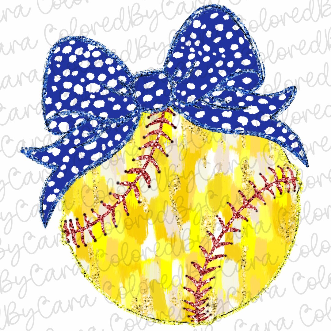 Coquette Gold Glitter Softball Blue Bow Png Girls Softball Design Dtf ...