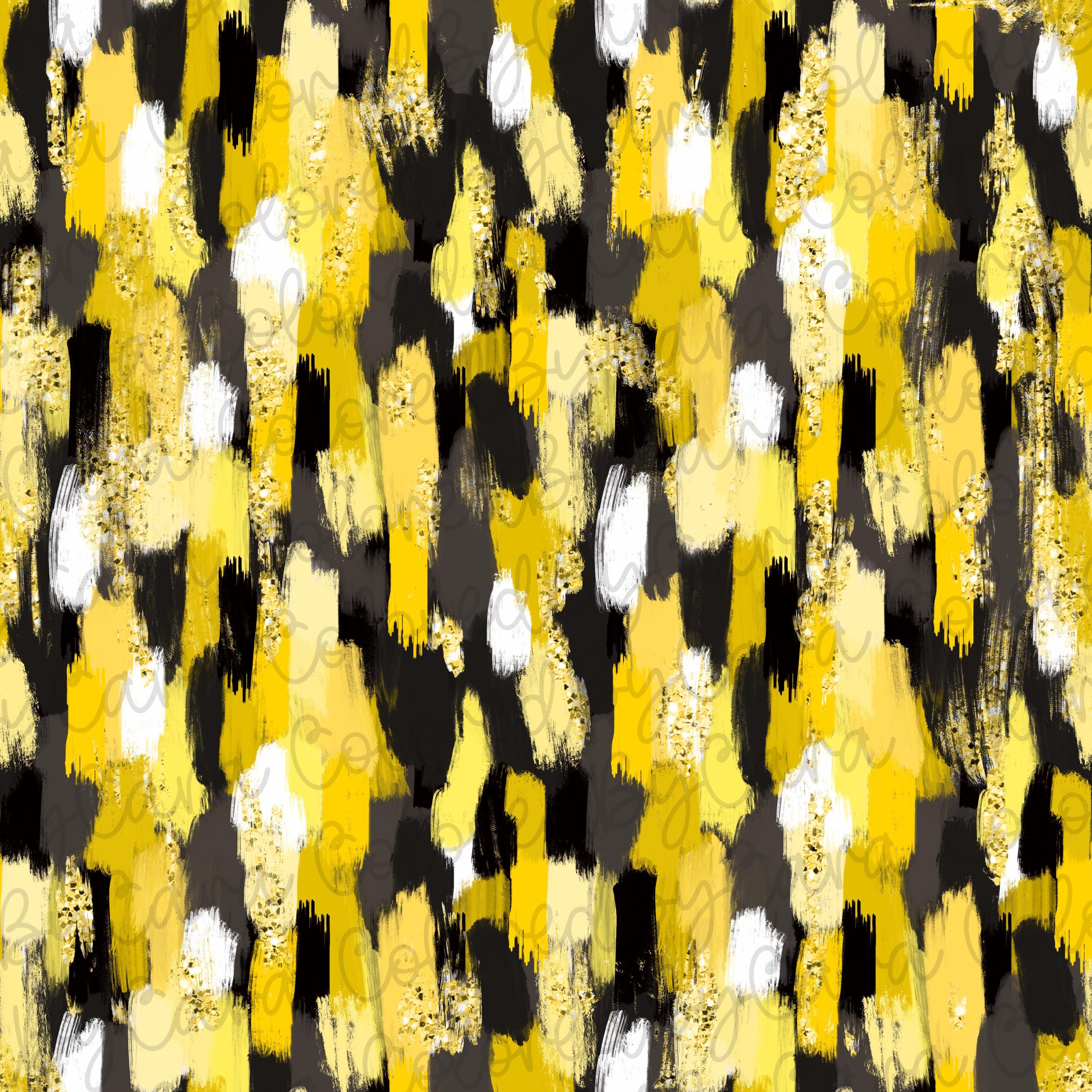 Black and Yellow Brushstrokes Seamless Pattern/ Digital Paper/ Brush ...