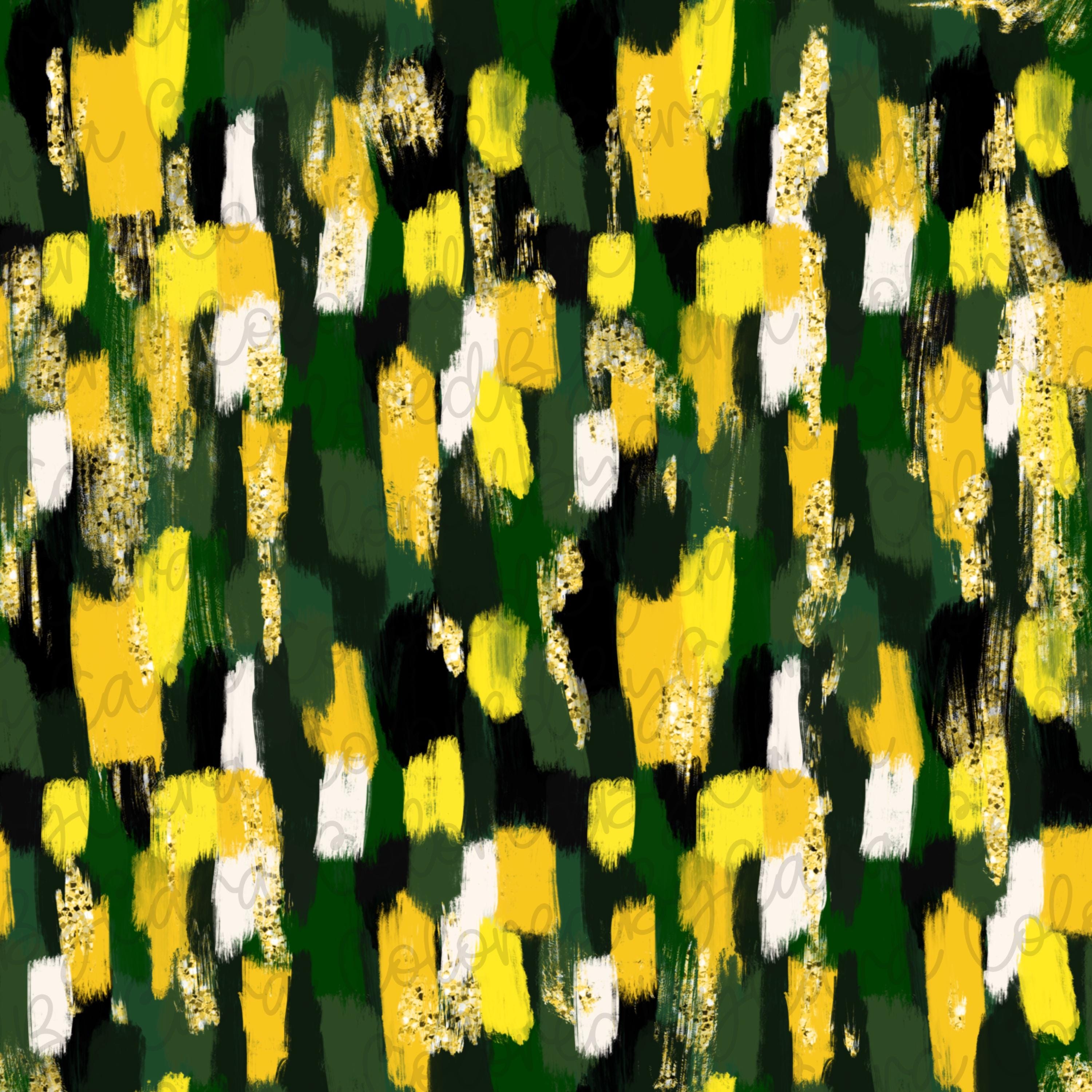 Hunter Green and Yellow Brushstrokes Seamless Pattern/ Digital Paper ...
