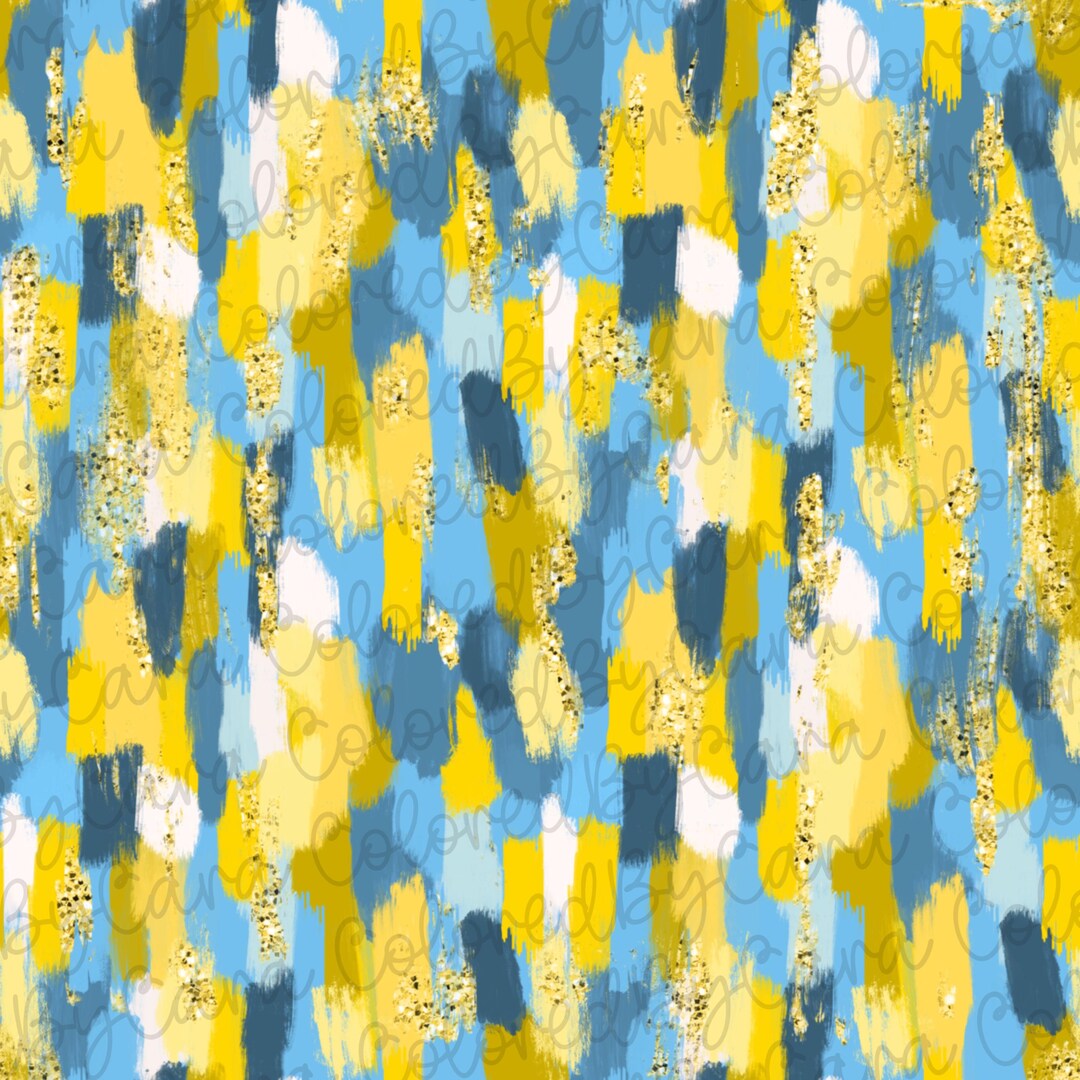 Blue and Yellow Brushstrokes Seamless Pattern/ Digital Paper/ Brush ...