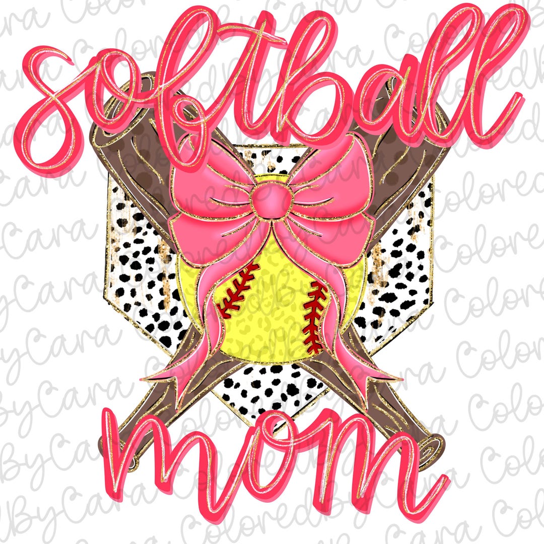 Preppy Pink Softball Mom Png Coquette Softball Mom Baseball Design Dtf ...