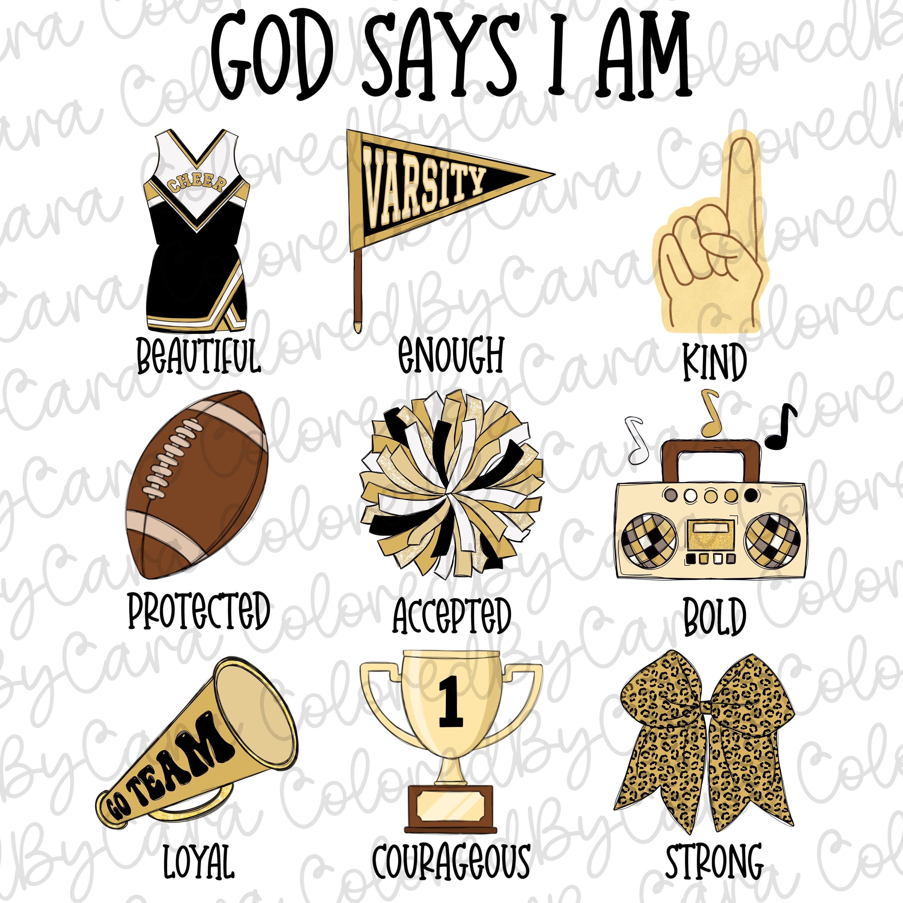 God Says I Am Cheerleader Png/ Cheerleader Png/ Black and Gold Cheer ...