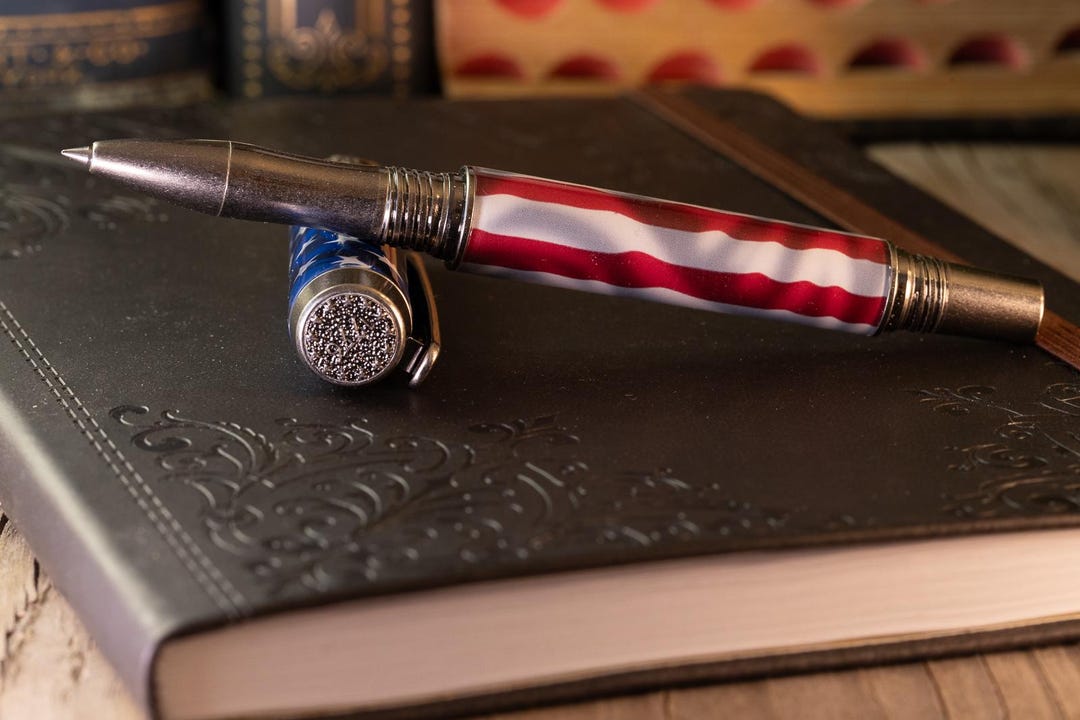 Patriotic American Flag Pen - Antique Silver Rollerball - Independence ...