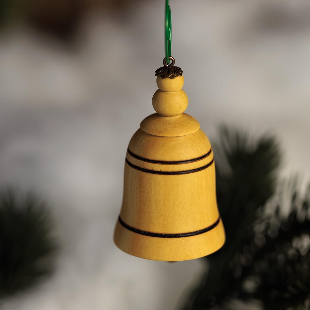 Wooden Handmade Bell Christmas Holiday Ornament - Kirandy & Aged Bronze ...