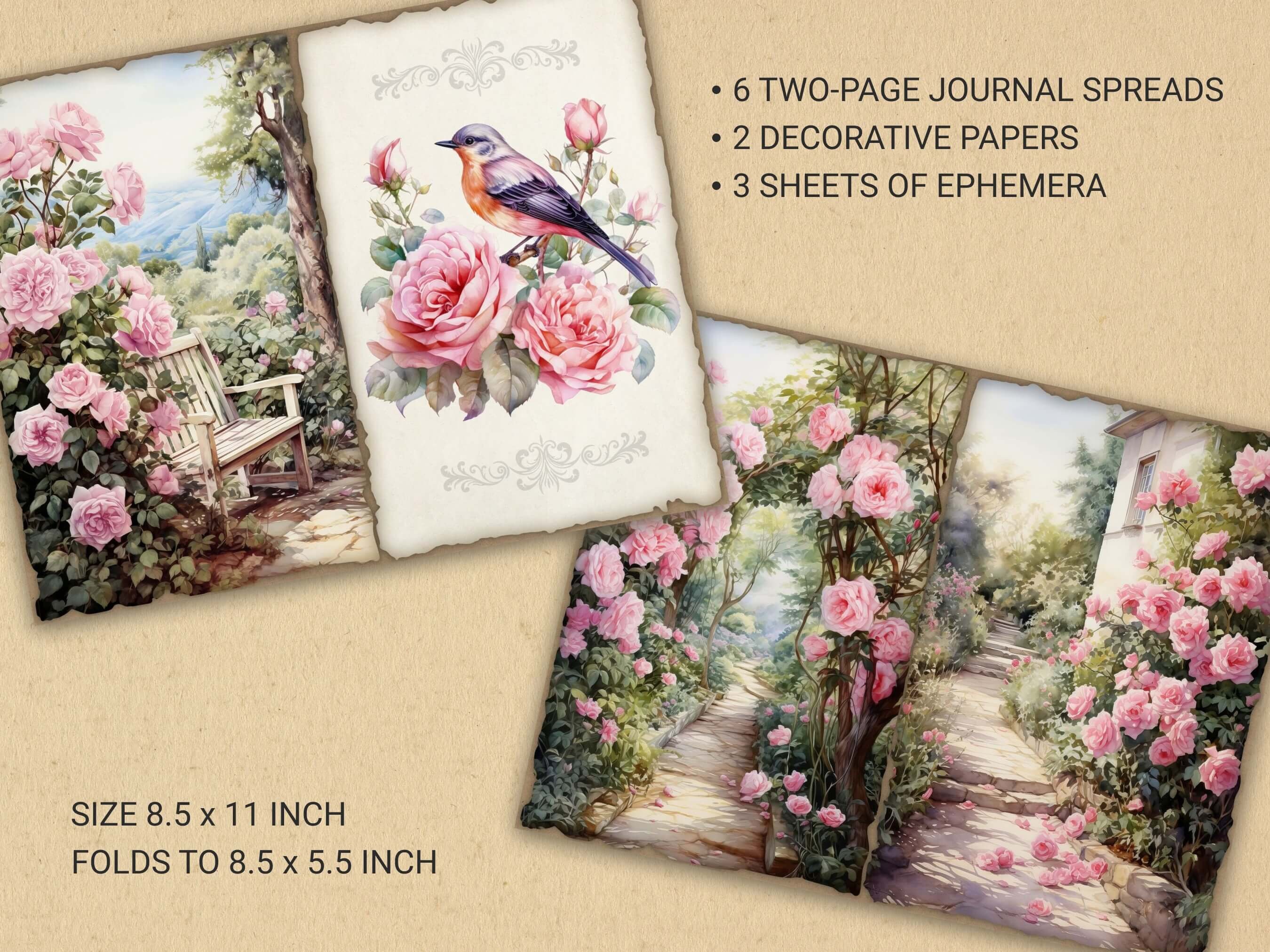 Pink Rose Junk Journal Kit Ephemera Rose Junk Journal Printable Pink ...