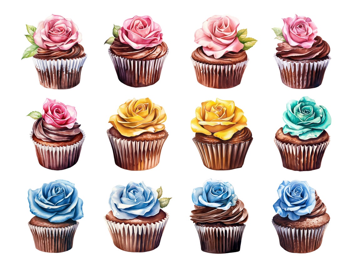 Watercolor Cupcake Clipart Cupcake PNG Birthday Dessert Clip - Etsy
