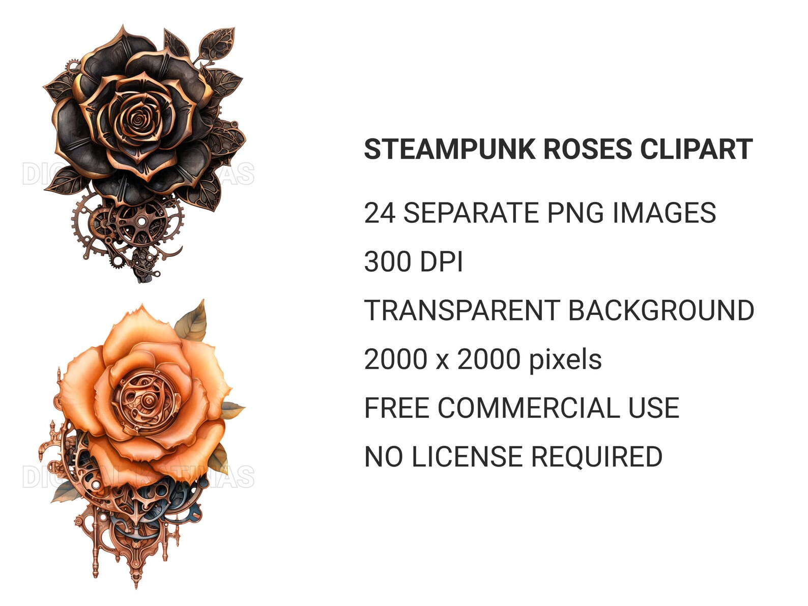 Steampunk Roses Clipart, Steampunk Clipart PNG, Steampunk Flowers PNG ...