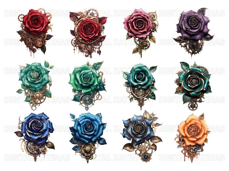 Steampunk Roses Clipart, Steampunk Clipart PNG, Steampunk Flowers PNG ...