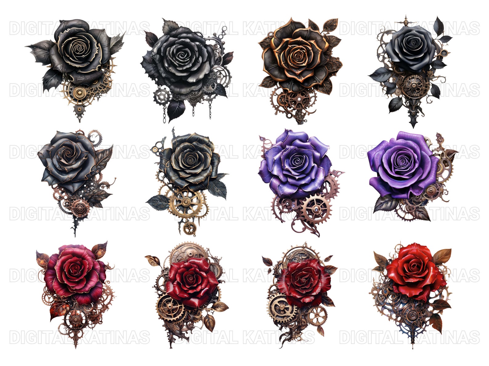 Steampunk Roses Clipart, Steampunk Clipart PNG, Steampunk Flowers PNG ...
