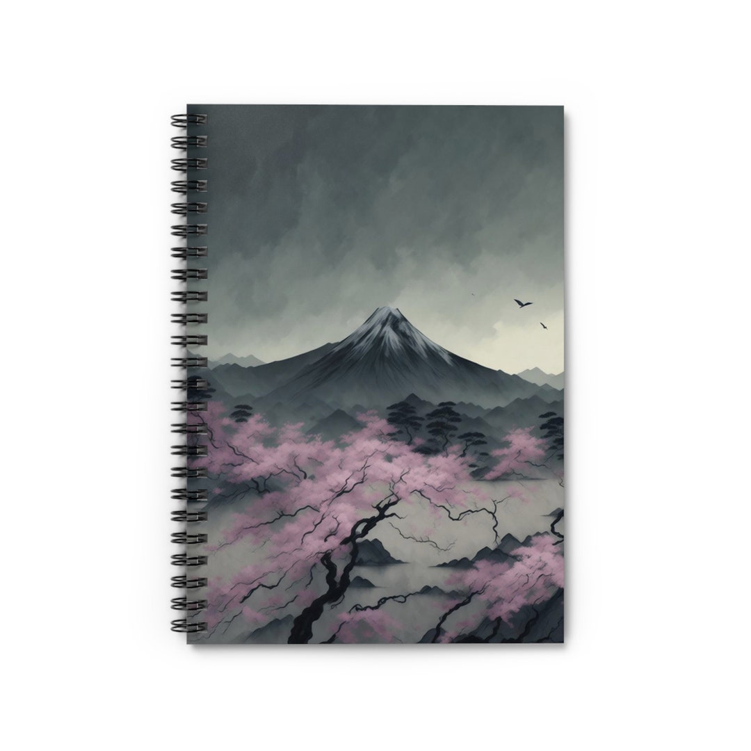 Spiral Notebook Ink Painting Sakura Mountain Range Journal Mount Fuji ...