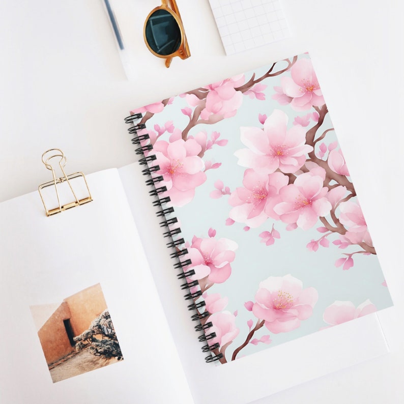 Cherry Blossom Spiral Notebook 8x6 in Ruled Pages Elegant Sakura ...