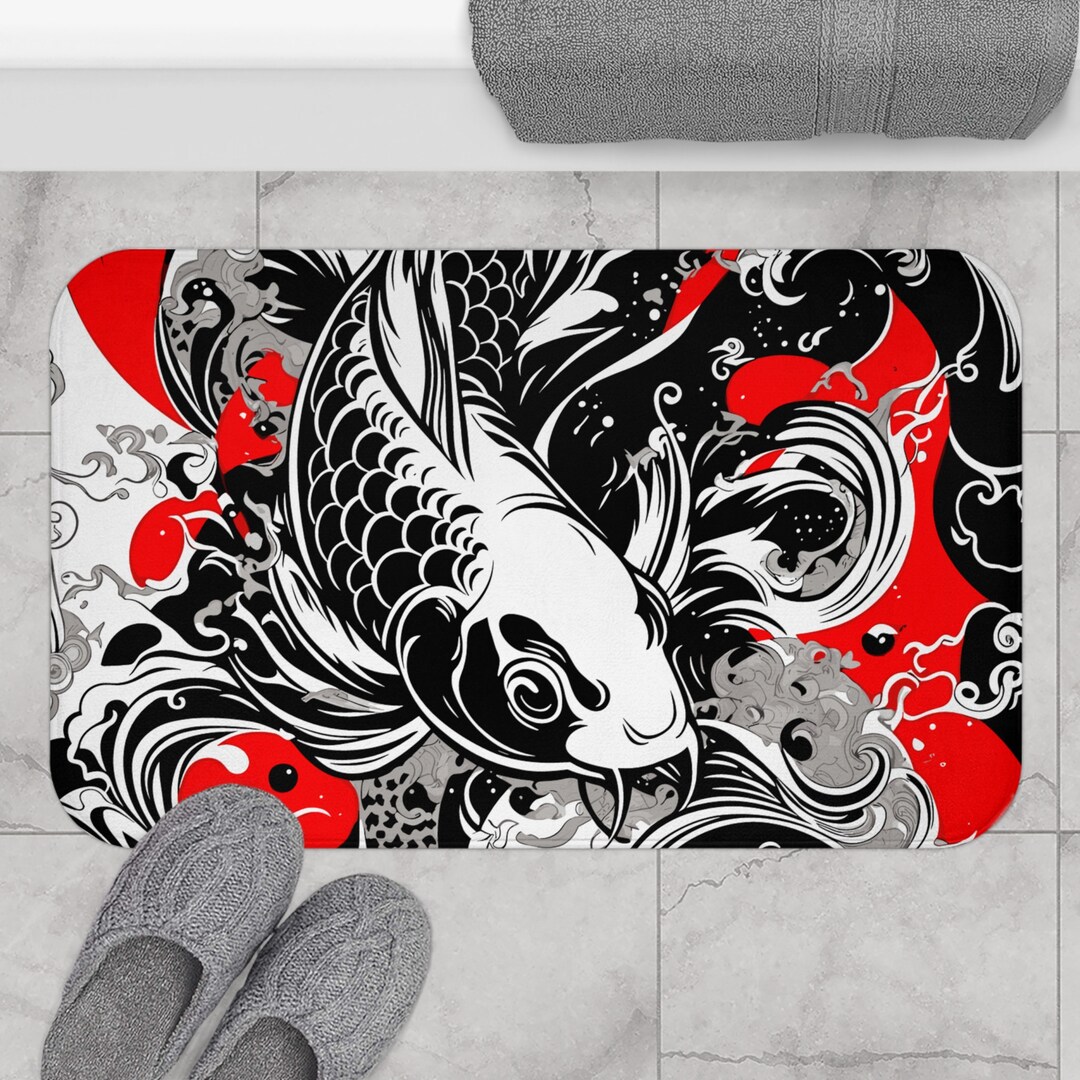 Koi Harmony Bath Mat Luck-infused Asian Elegance 34 X 21 Bathroom Home ...