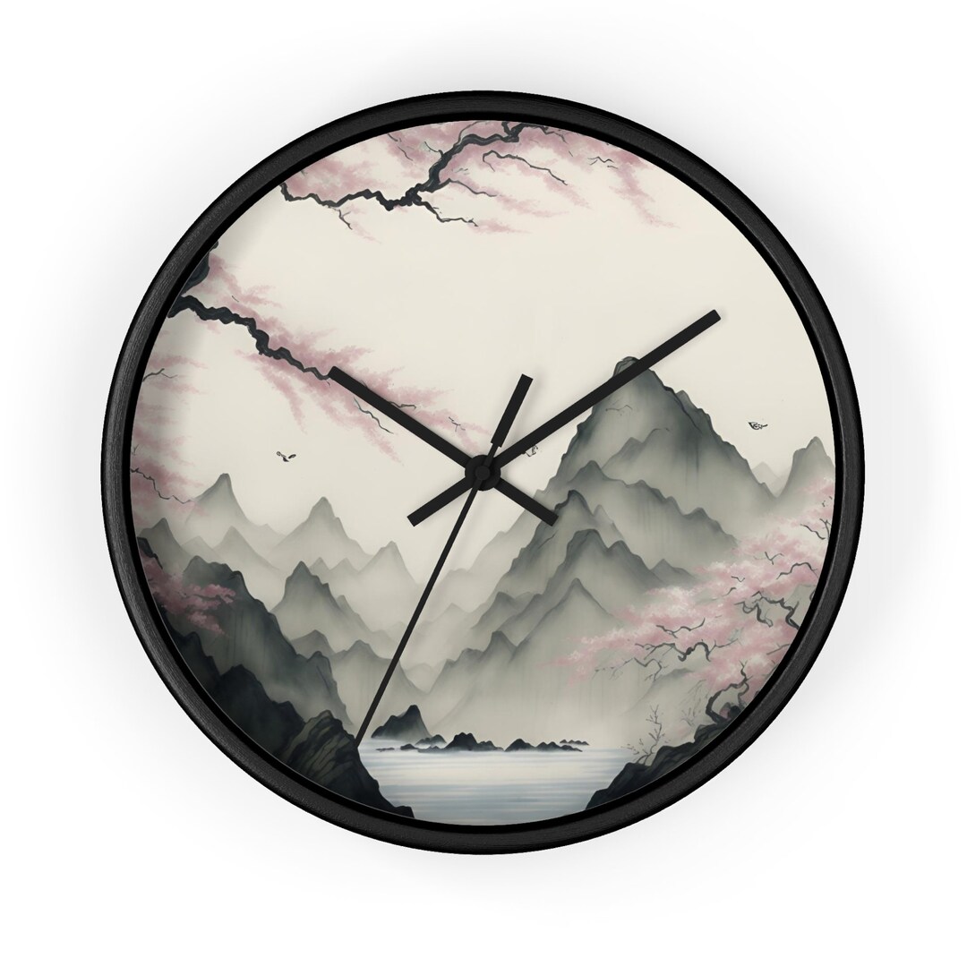 Tranquil Sakura Landscape Wall Clock Silent Precision Mechanism 10 Art ...