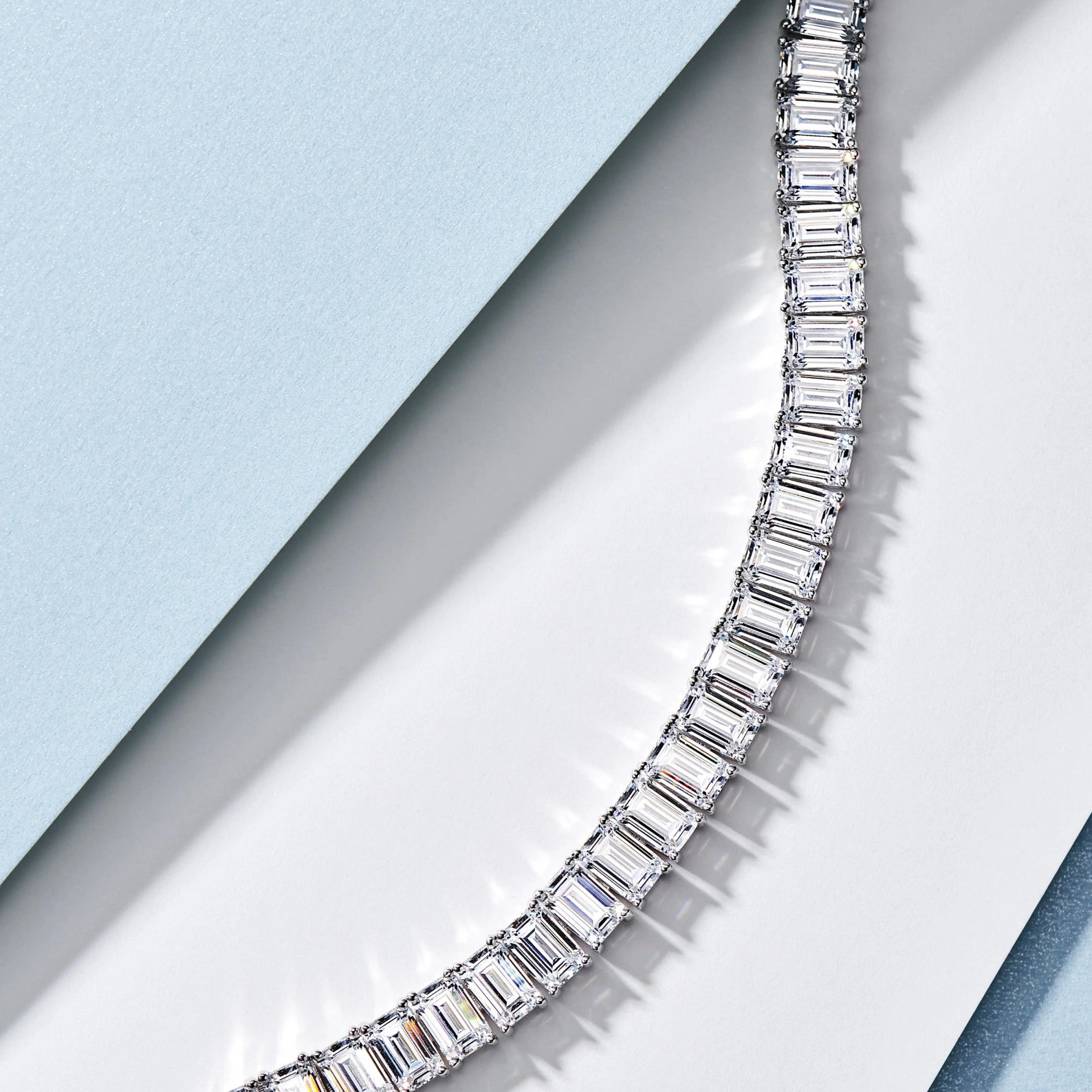 Classic Emerald Cut Tennis Bracelet With Simulated Diamonds, 18k White ...