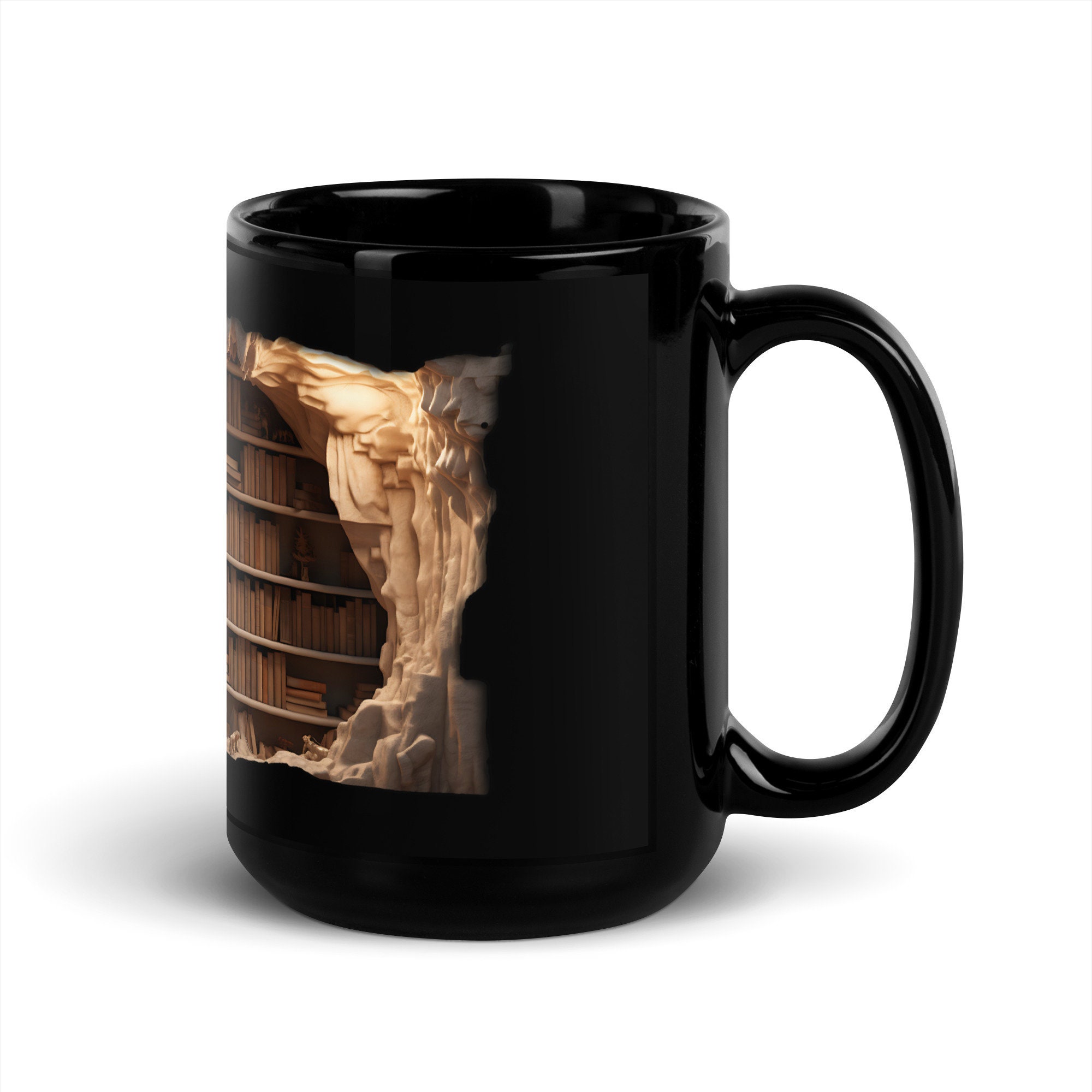 Unique 3D Bookshelf Mug, Bookworm Gifts, Cracked Wall Bookshelf Mug, 3D ...