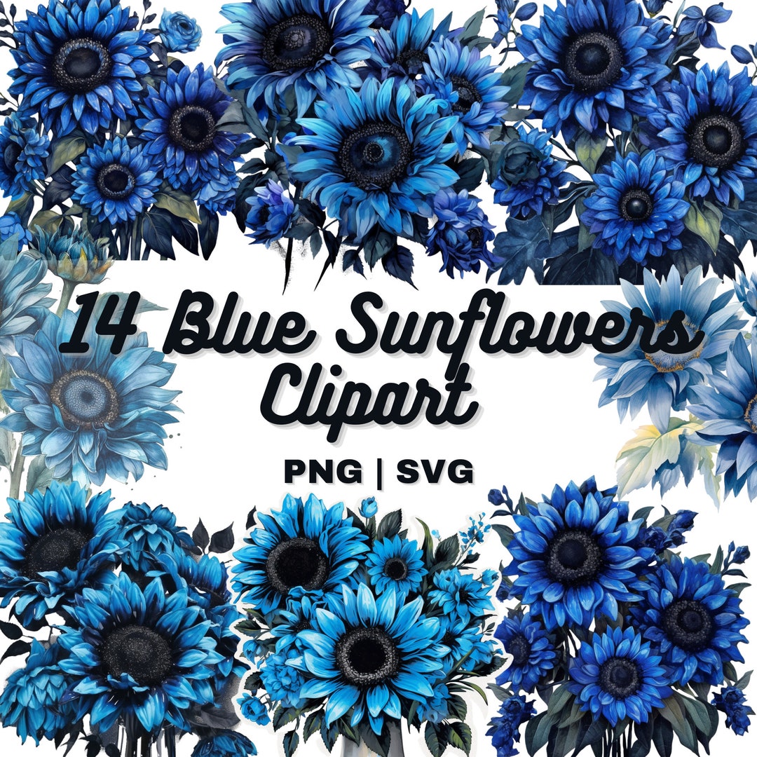 Sunflower Clipart Blue, SVG PNG Floral Design, Digital Download, Craft ...