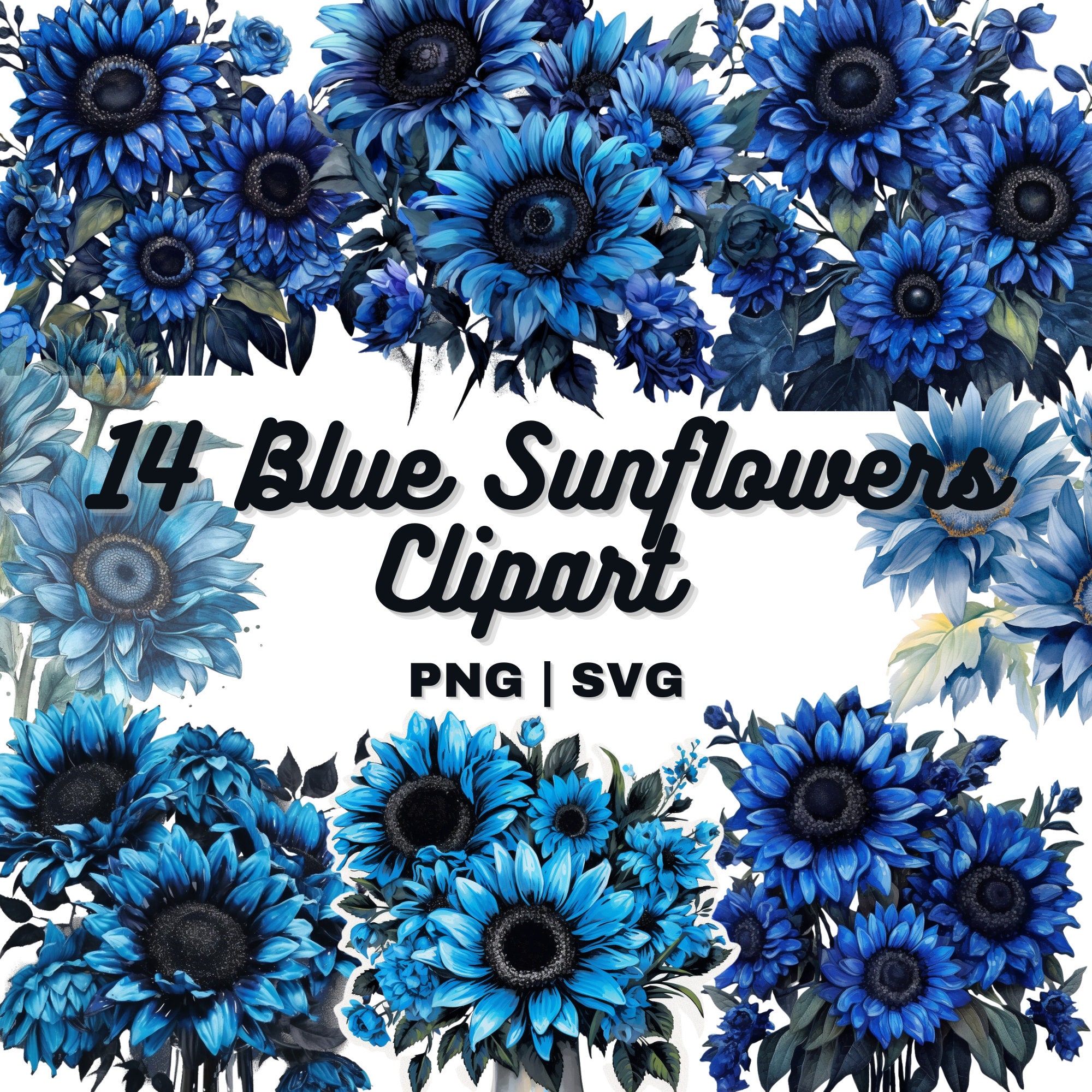 Sunflower Clipart Blue, SVG PNG Floral Design, Digital Download, Craft ...