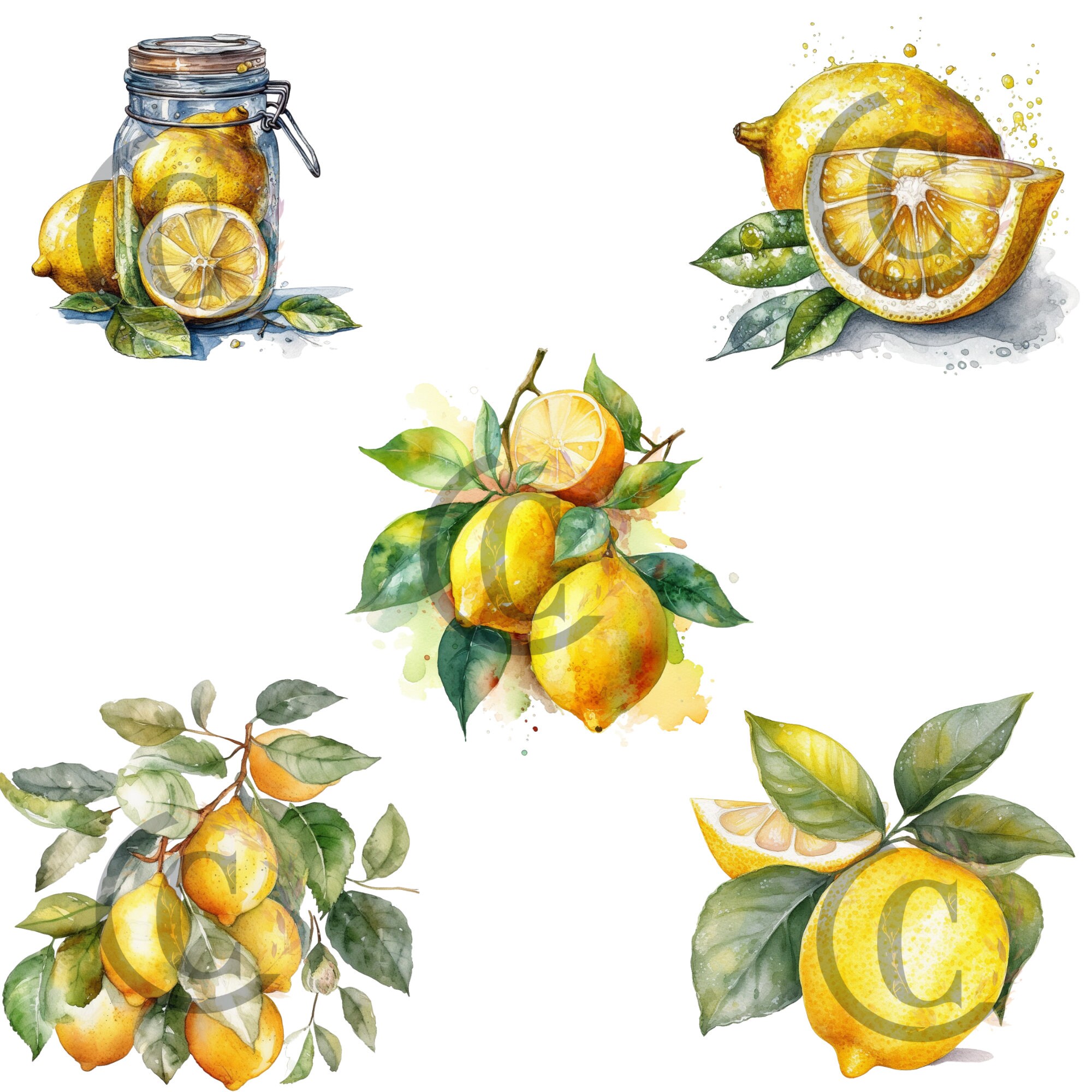 Lemon Watercolor Clipart, Hand Painted Lemon Art, Digital Fruit ...