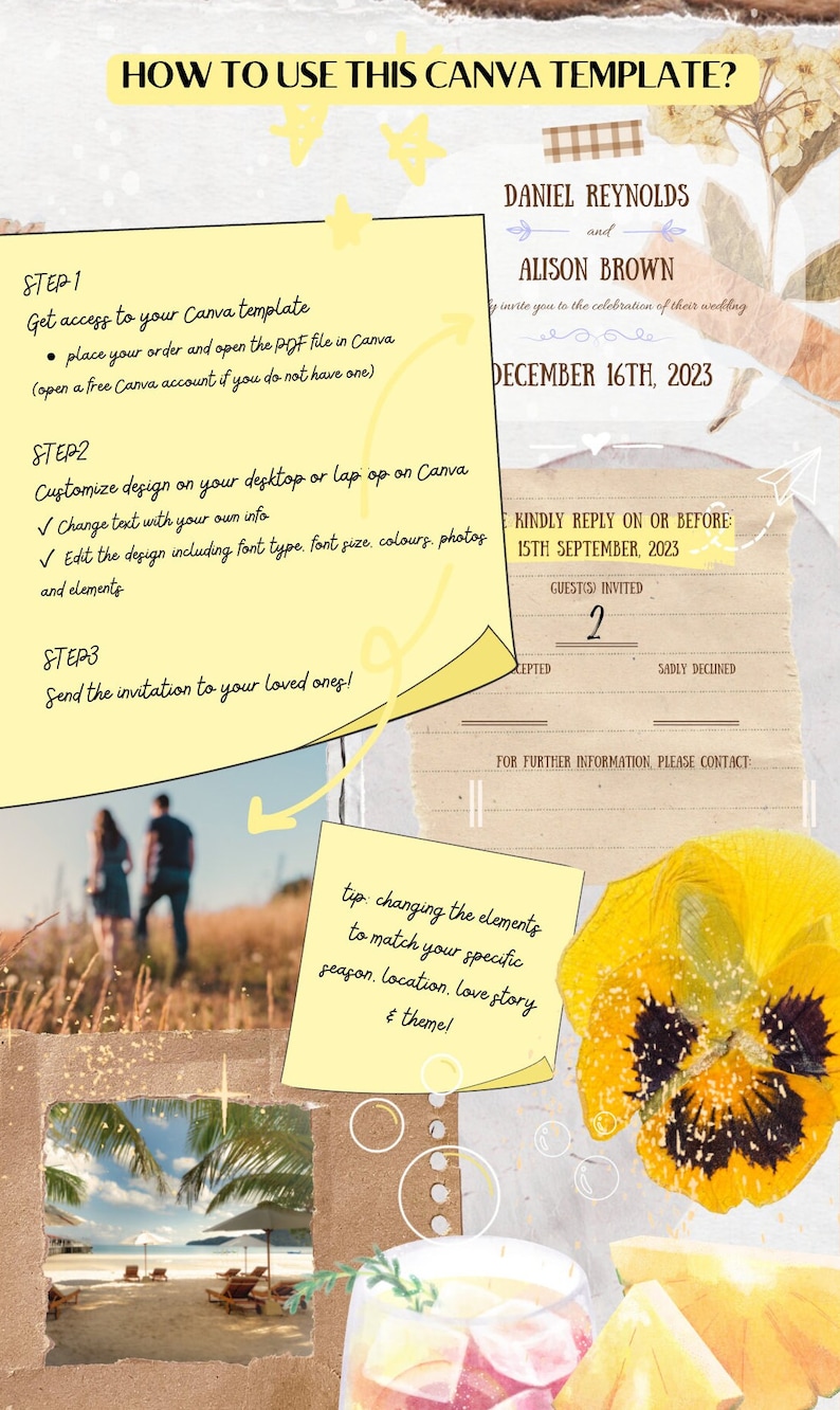 Digital Invitation Canva Template: Bullet Journal, Collage Style ...