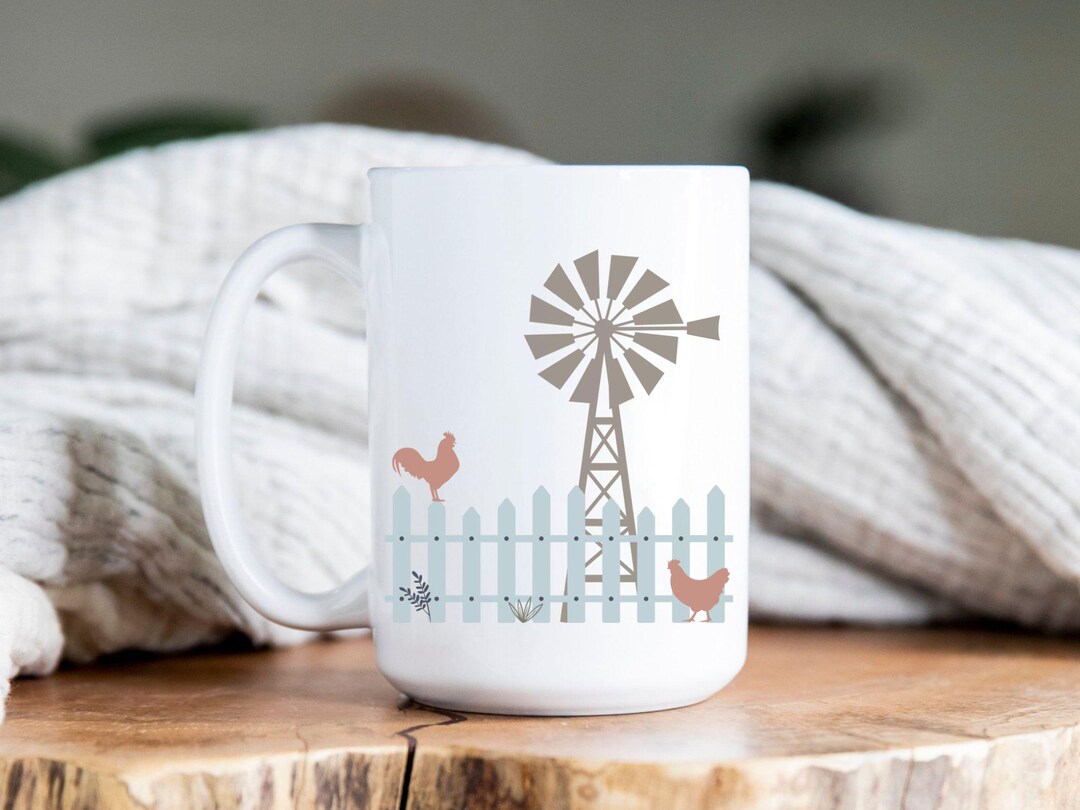 Farm Mug, Farm Cup, Farmhouse Mug, Farmhouse Cup, Chickens, Windmill ...