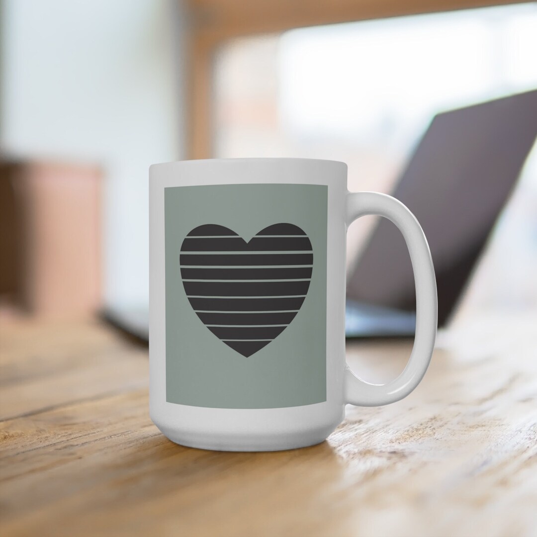 Black and Green Heart Mug, Cute Heart Mug, Heart Gift, Heart Coffee Mug ...