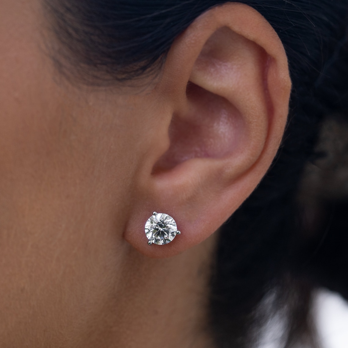 3 Ct Diamond Earrings, Lab Grown Diamond Studs, 3 Carat Diamond Stud Earrings, Martini Pushback ...