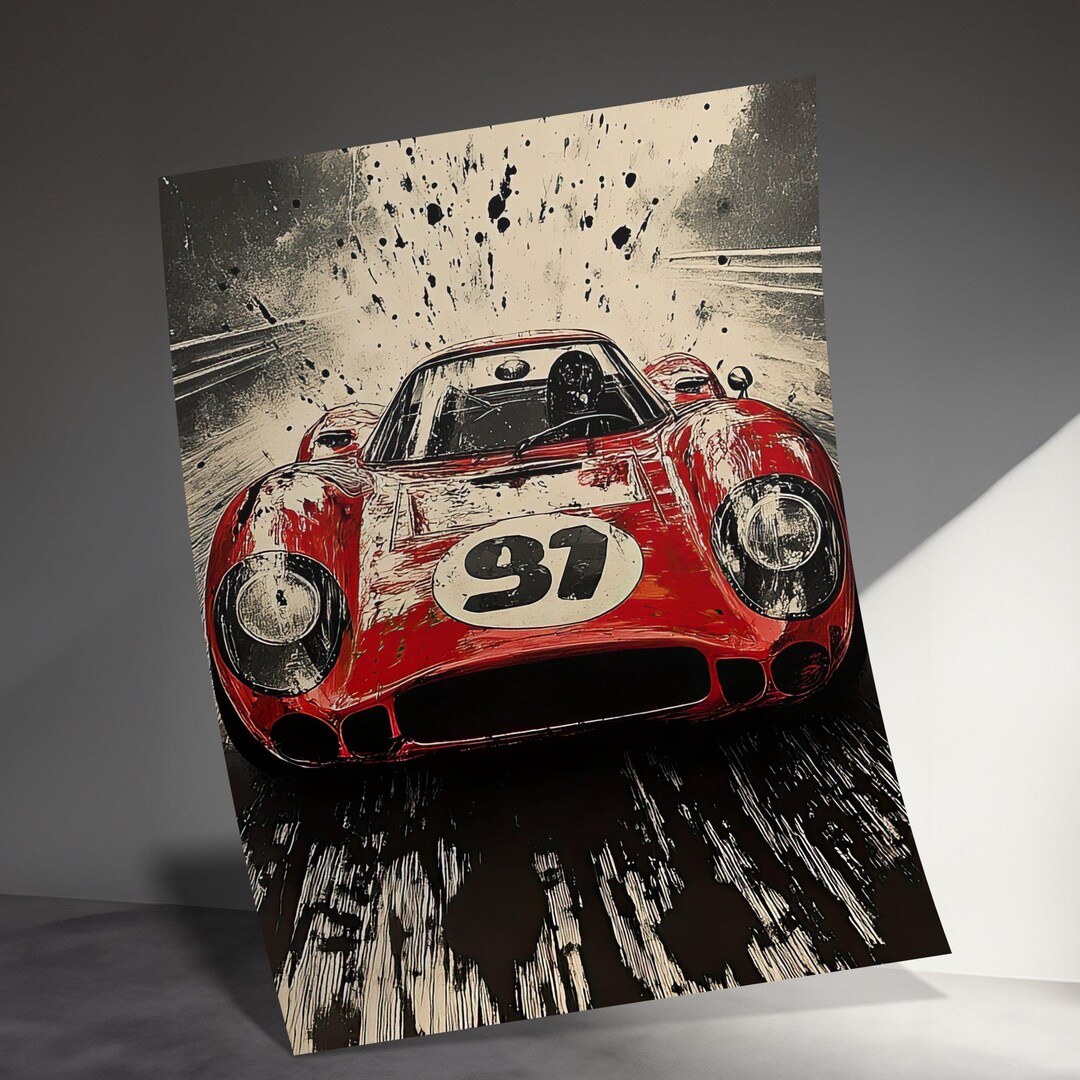 Red Race Car Art Print: Anime Manga Style, Car Number 91 - Etsy