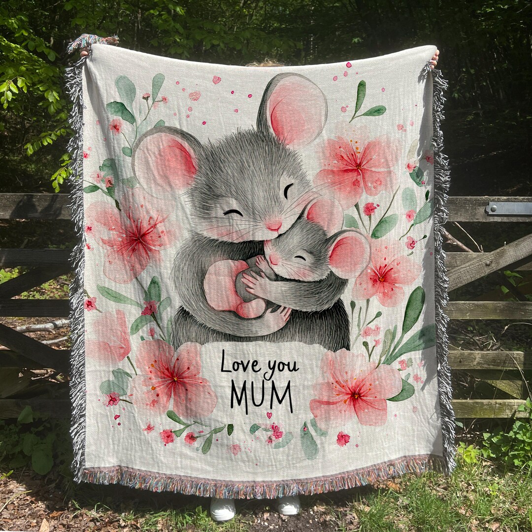 Cute Mouse and Baby Blanket, Love You Mum Pillow, Mother's Day Gift for ...