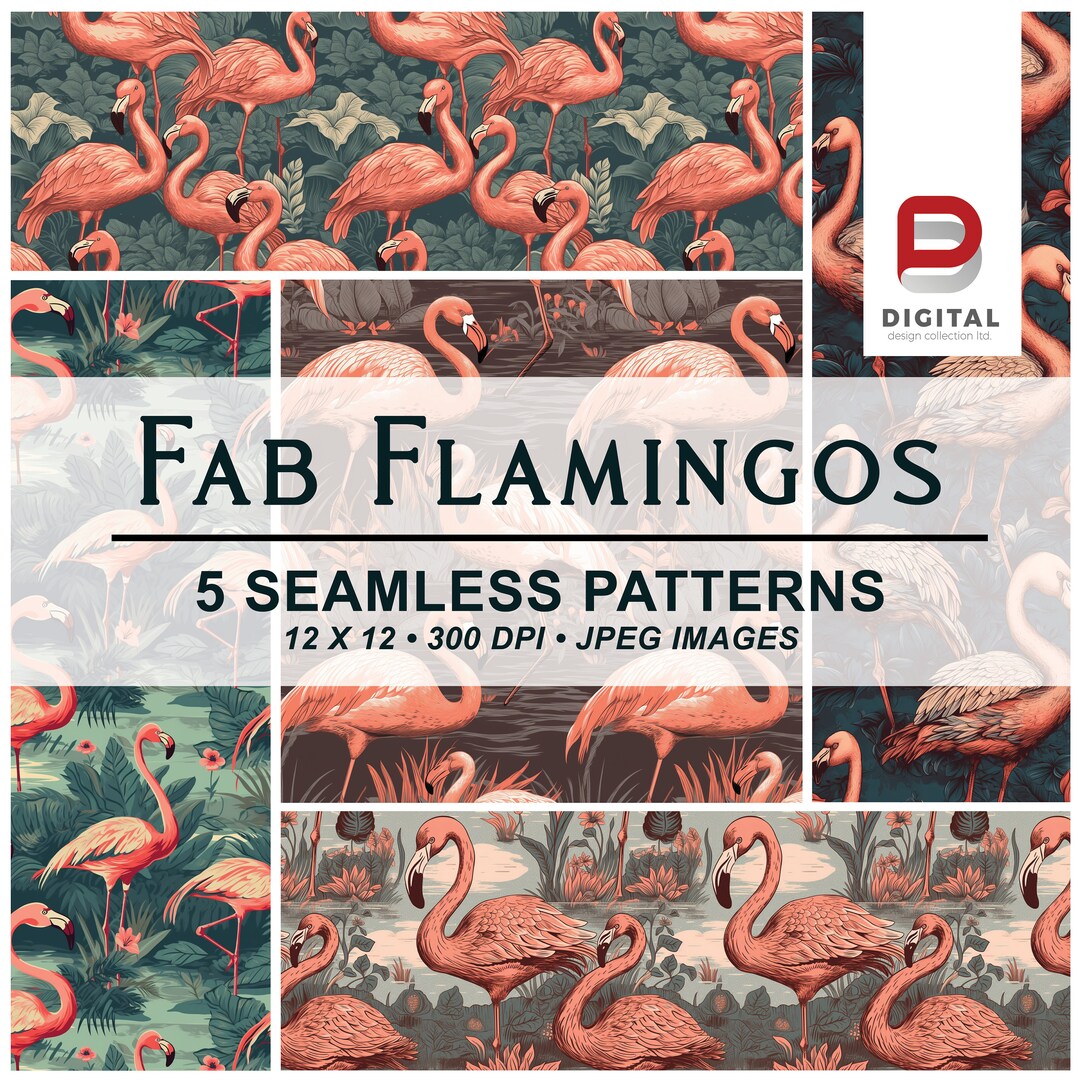 Fab Flamingo Luxury Florida Tropical Illustrated Seamless Digital ...