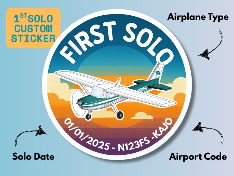 Custom First Solo Flight Sticker: Aviation Gift for Pilots - Etsy