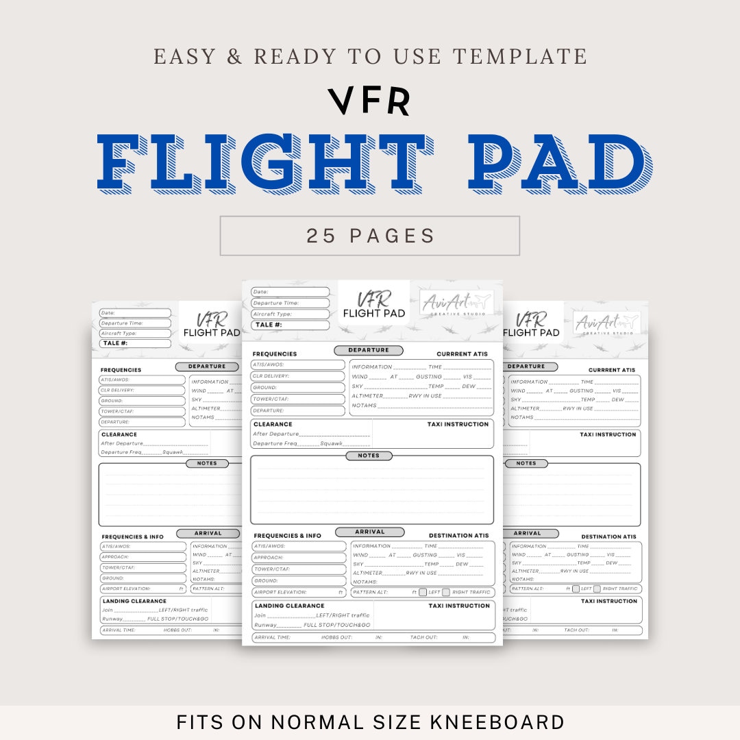 VFR Pilot Writing Pad, Compatible With Pilot Kneeboards (A5 Size, 25 ...