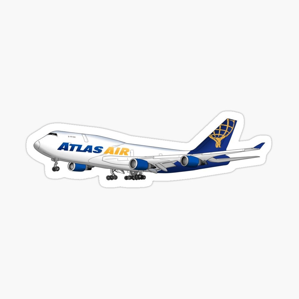 Boeing 747 Airplane Atlas Air Aviation Glossy Vinyl Sticker Decal Water ...