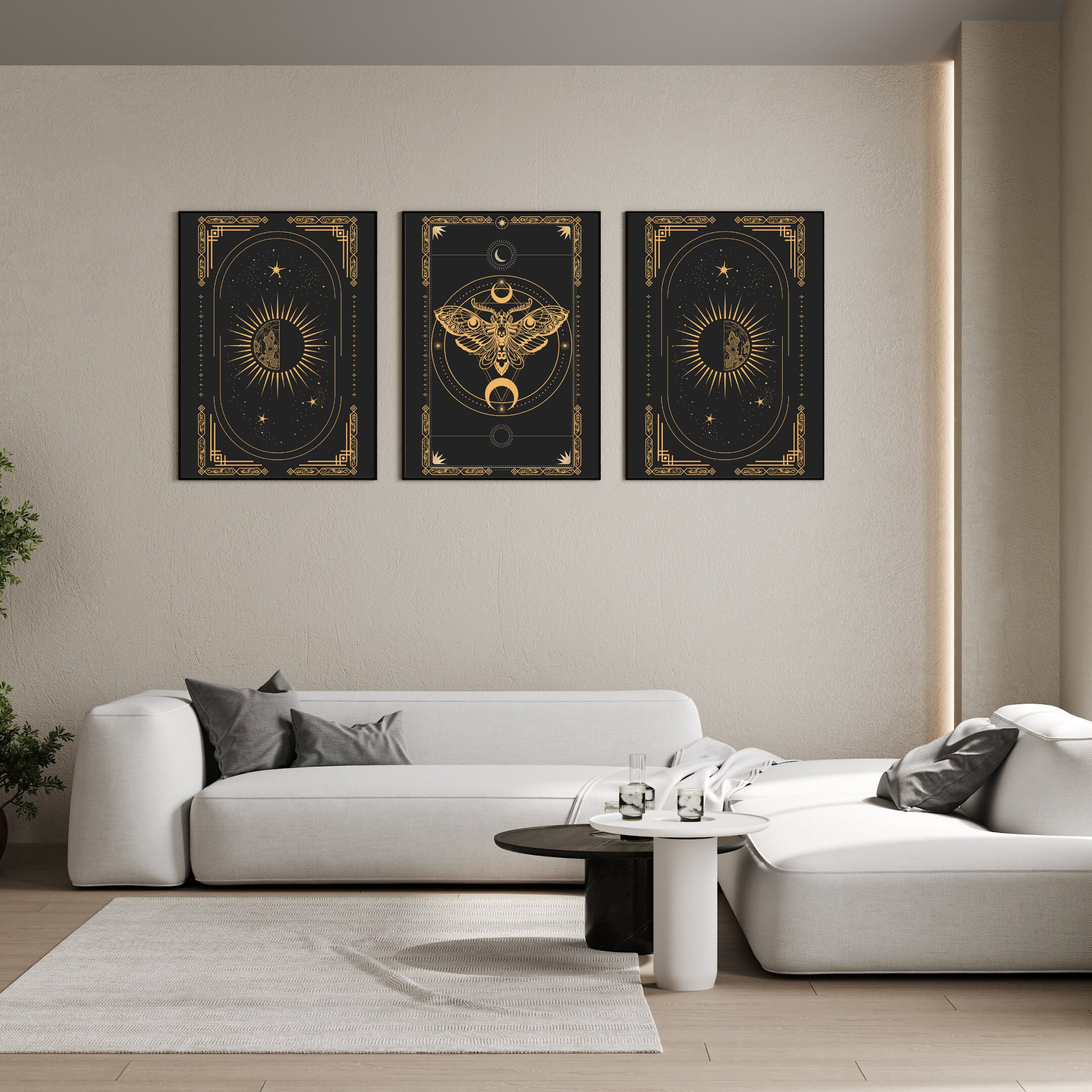 Gothic Night Butterfly and Sun and Moon Wall Art Set Sun and - Etsy