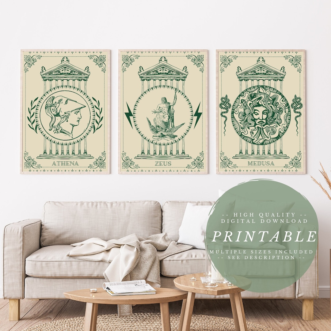 Ancient Greek Mythology Wall Art Zeus, Athena and Medusa Printable ...