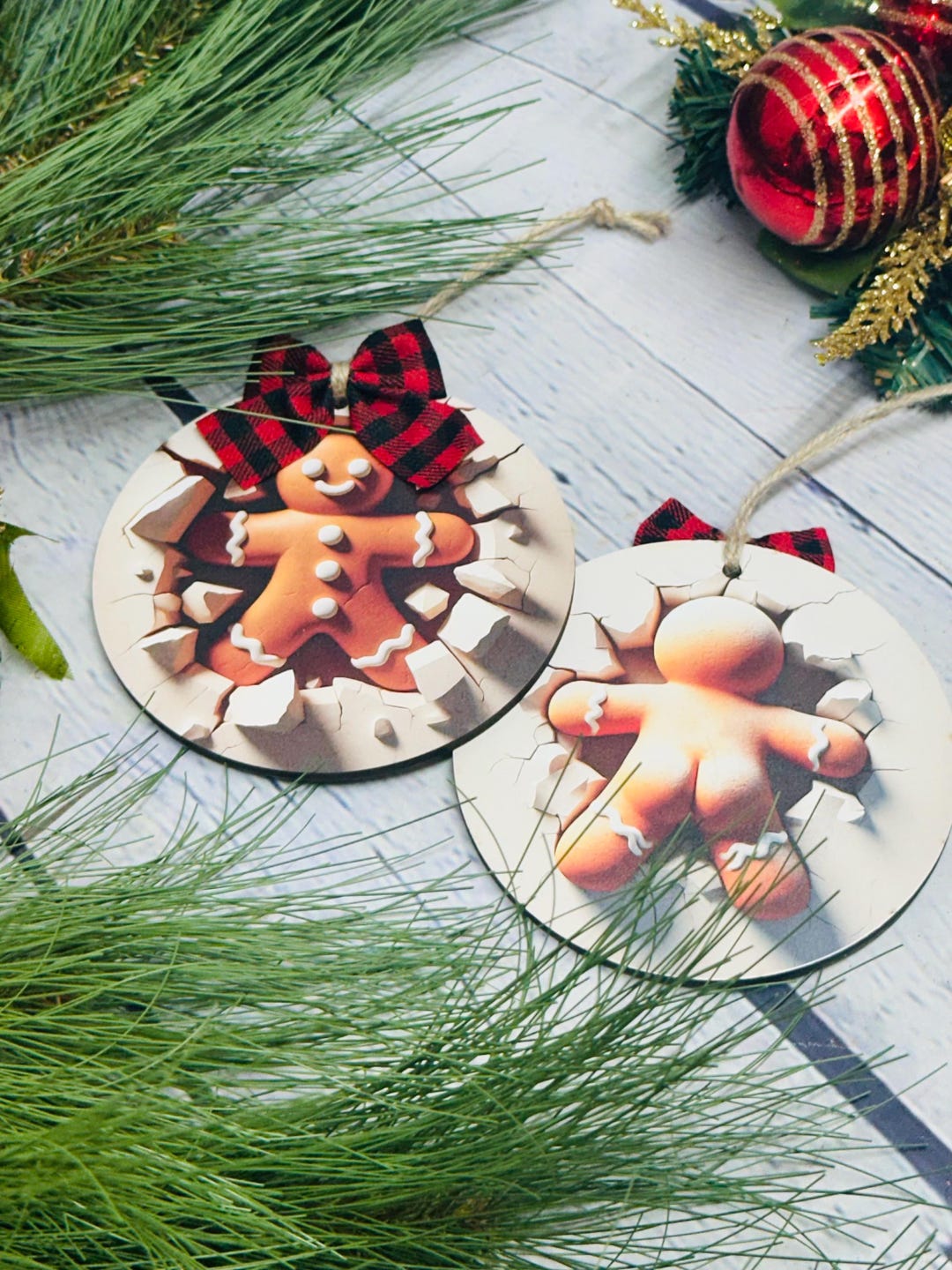 Buffalo Plaid Gingerbread Man Ornament - 4" Round Double Sided ...