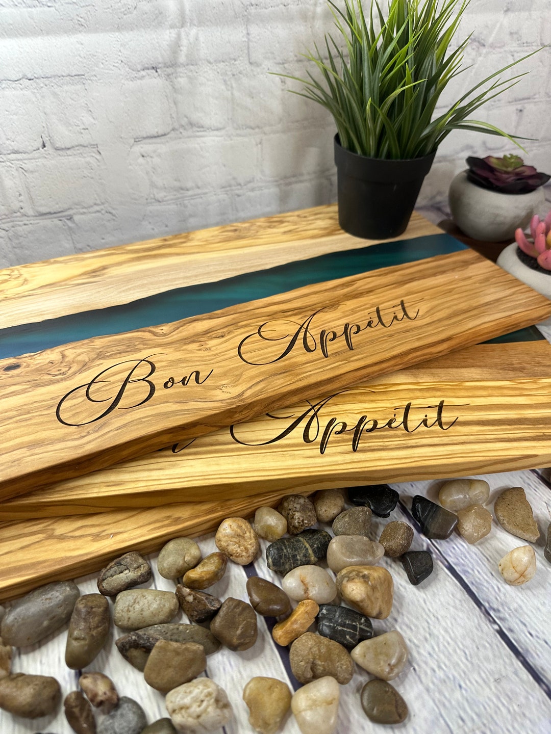 Bon Appetit Wood Cutting Board,olive Wood With Resin, Charcuterie Board ...