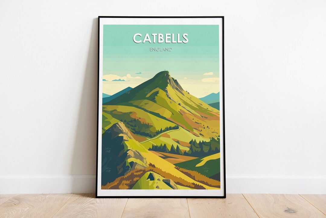 Catbells Poster, Lake District Travel Print, England Travel Print ...
