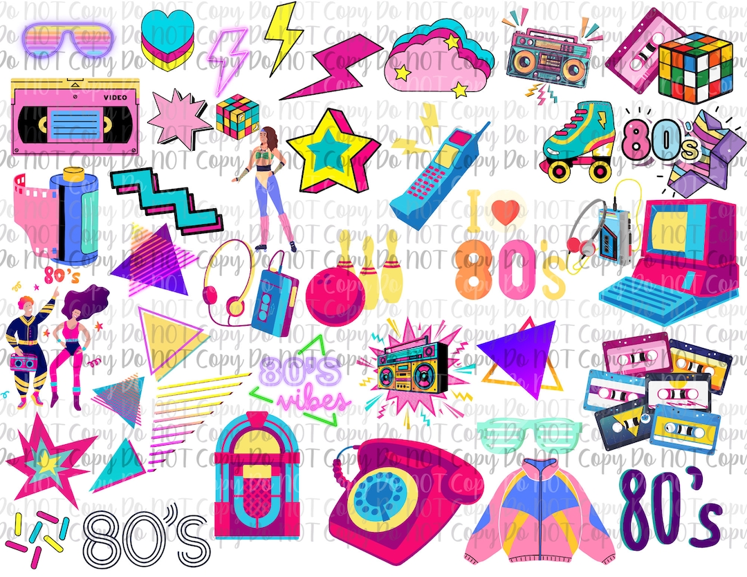 80s Bundle Clipart Package SUBLIMATION Digital Design, PNG, Retro ...