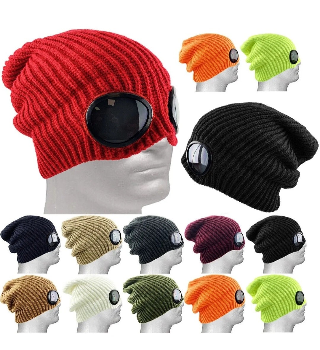 Goggle Lens Beenie Hat Ski Skull Hat Winter Bennie - Etsy