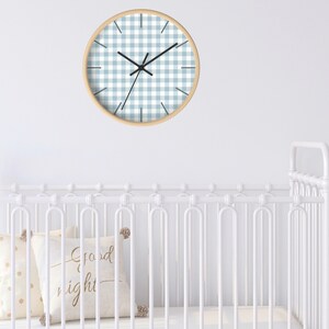 Boy Nursery Wall Clock, Blue Gingham Wall Clock, Blue Accent Decor ...