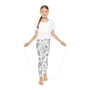 Girl Blue Floral Leggings, Back to School Outfit, Cute Leggings for ...