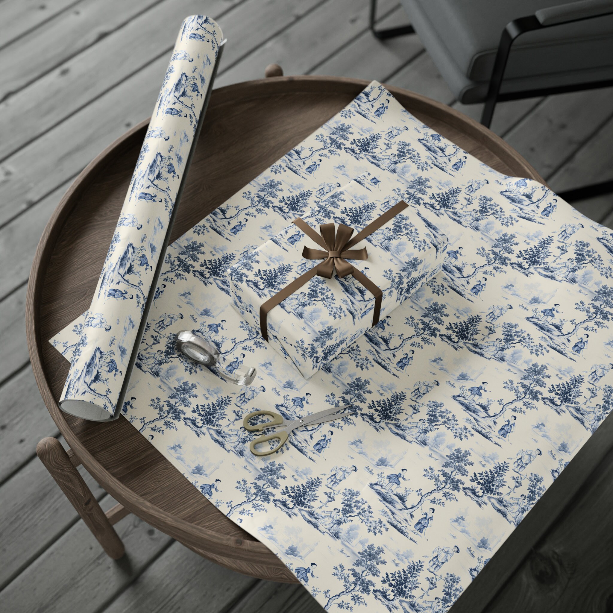 French Toile Wrapping Papers, Blue Toile De Jouy Gift Wrap, Toile Paper ...