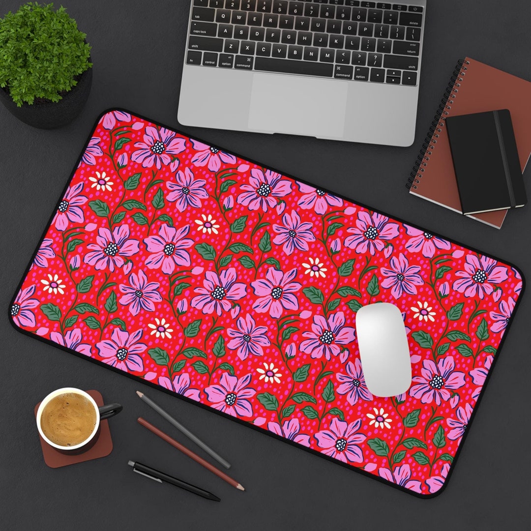 Pink Floral Desk Mat, Red and Pink Desk Decor, Maximalist Desk Pad ...