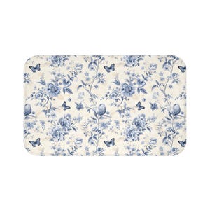 Blue Floral Bath Mat, French Country Cottage Bathroom Decor, Preppy ...