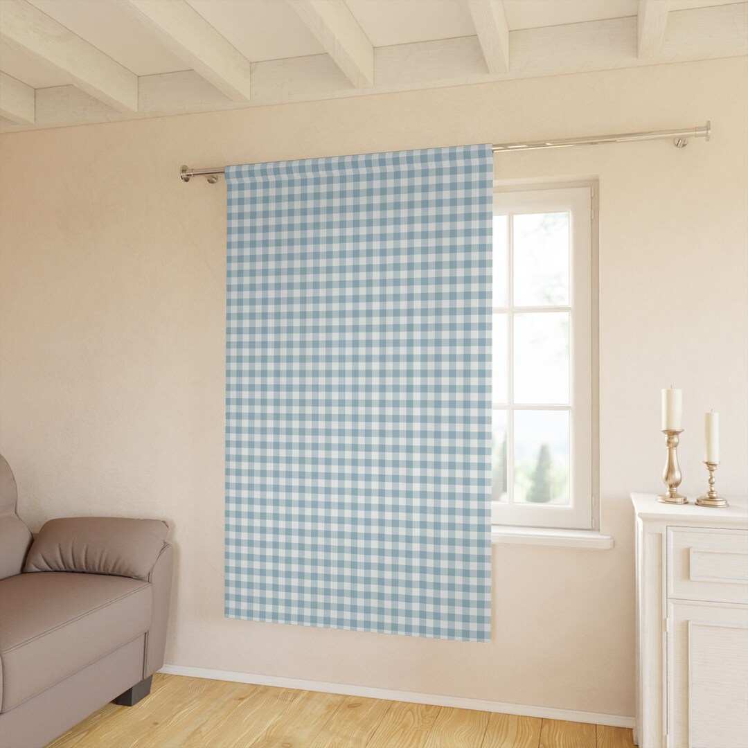 Blue Checkered Curtains Window Curtains 1 Piece Blue Gingham Curtains ...