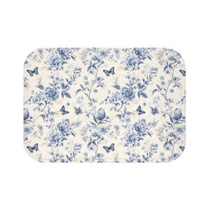 Blue Floral Bath Mat, French Country Cottage Bathroom Decor, Preppy ...