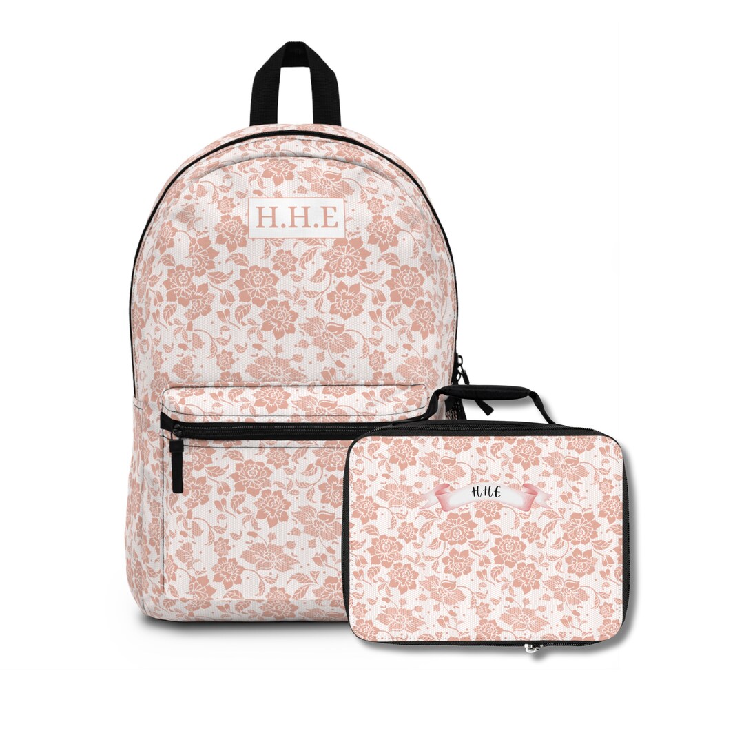 Pink Lace Backpack With Custom Monogram, Cute Pink Floral Girls ...